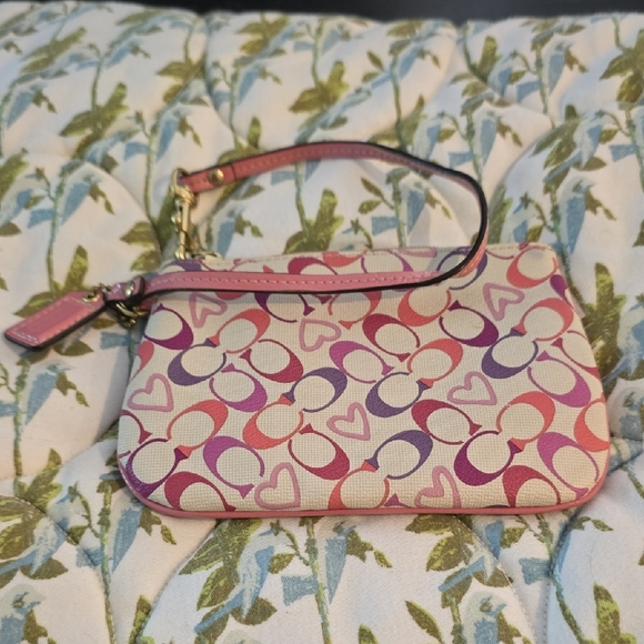 Coach | Bags | Euc Coach Pink And Purple Logo Clutch Wristlet With ...